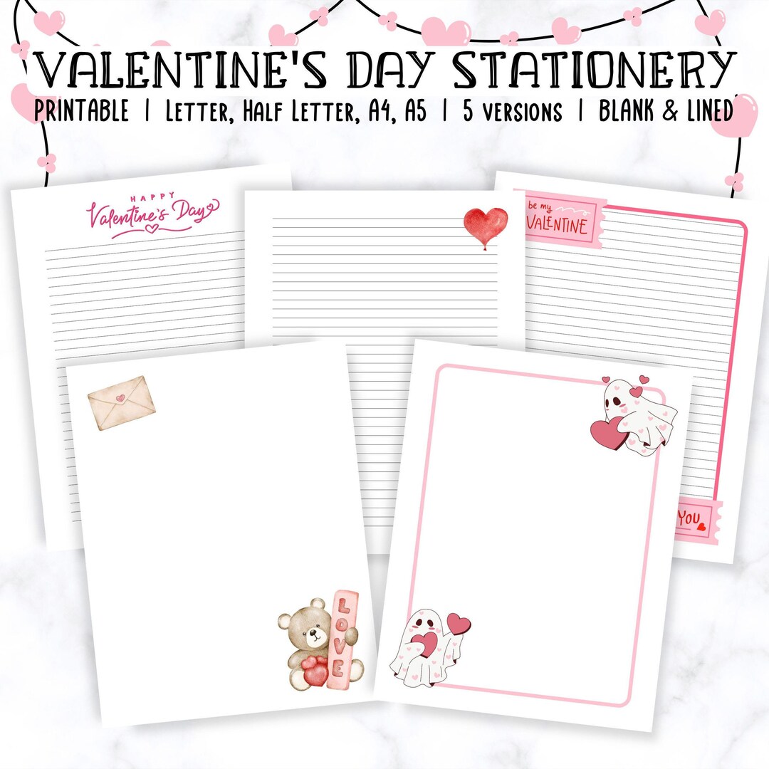Valentine's Day Stationery Paper Printable, Romantic Notes Pages ...