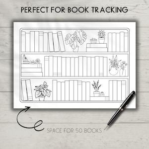 Bookshelf Reading Tracker Printable Landscape, Reading Planner, Reading ...