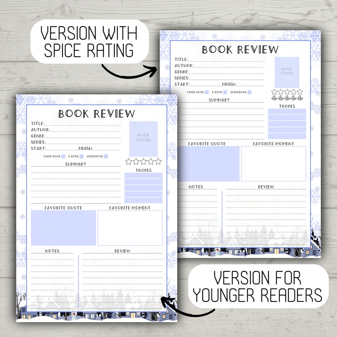 Printable Book Review Template Winter Reading Tracker - Etsy