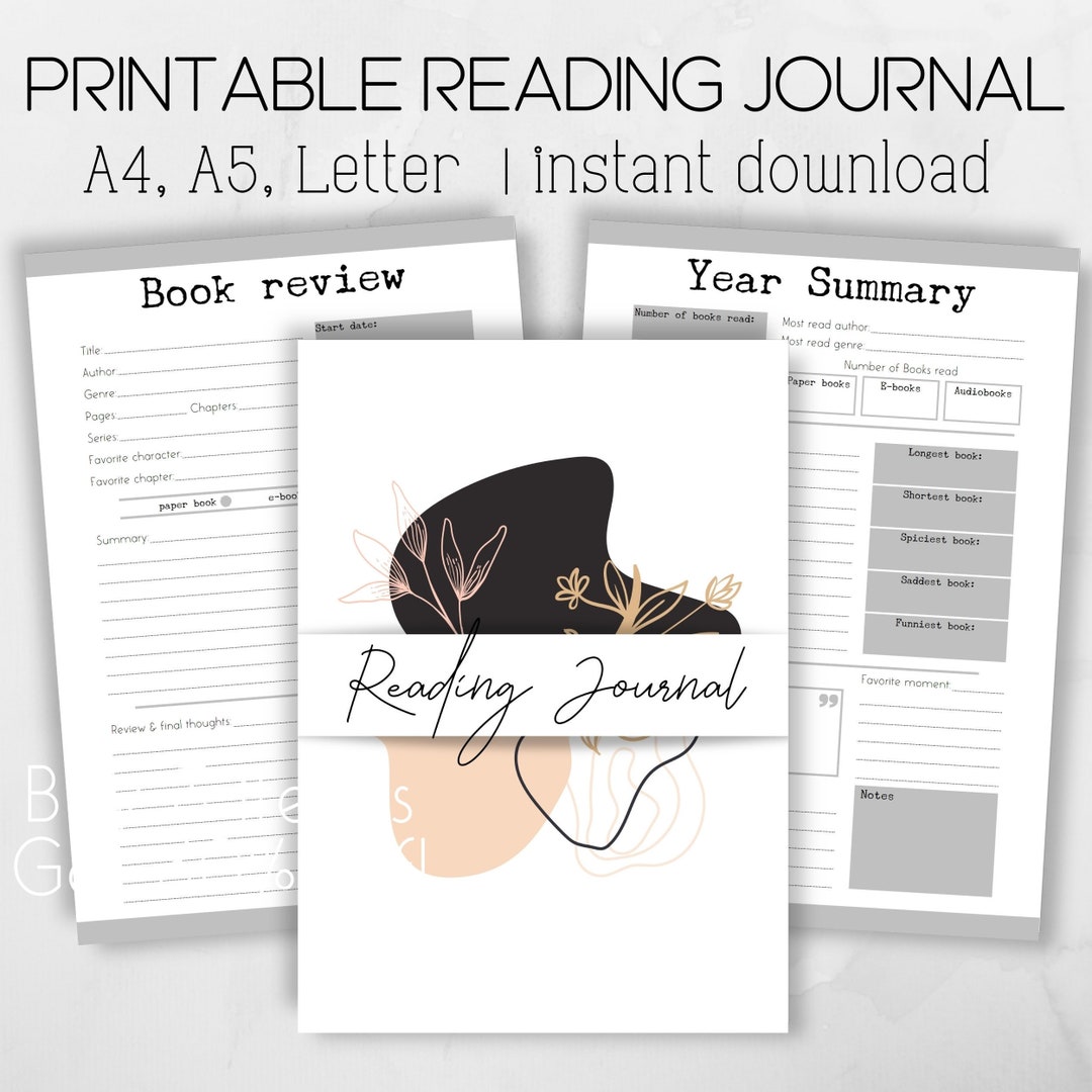Book Reading Journal Printable Grey Reading Planner Bundle, Reading ...