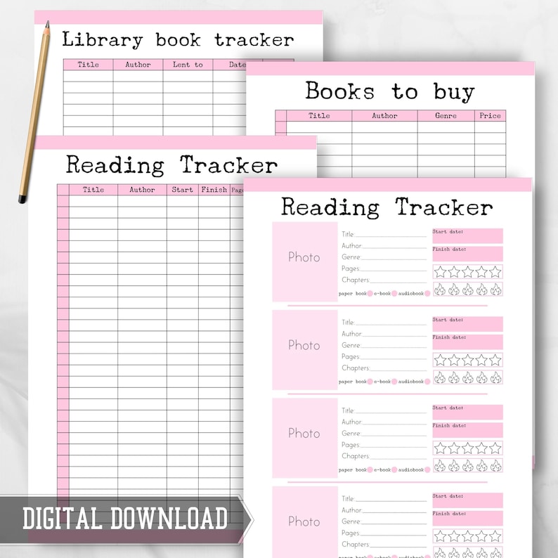 Book Reading Journal Printable Pink Reading Planner Bundle - Etsy