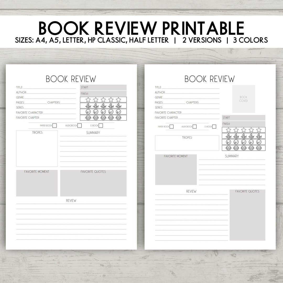 Printable Book Review Template: Reading Journal & Tracker (a4/a5/letter ...