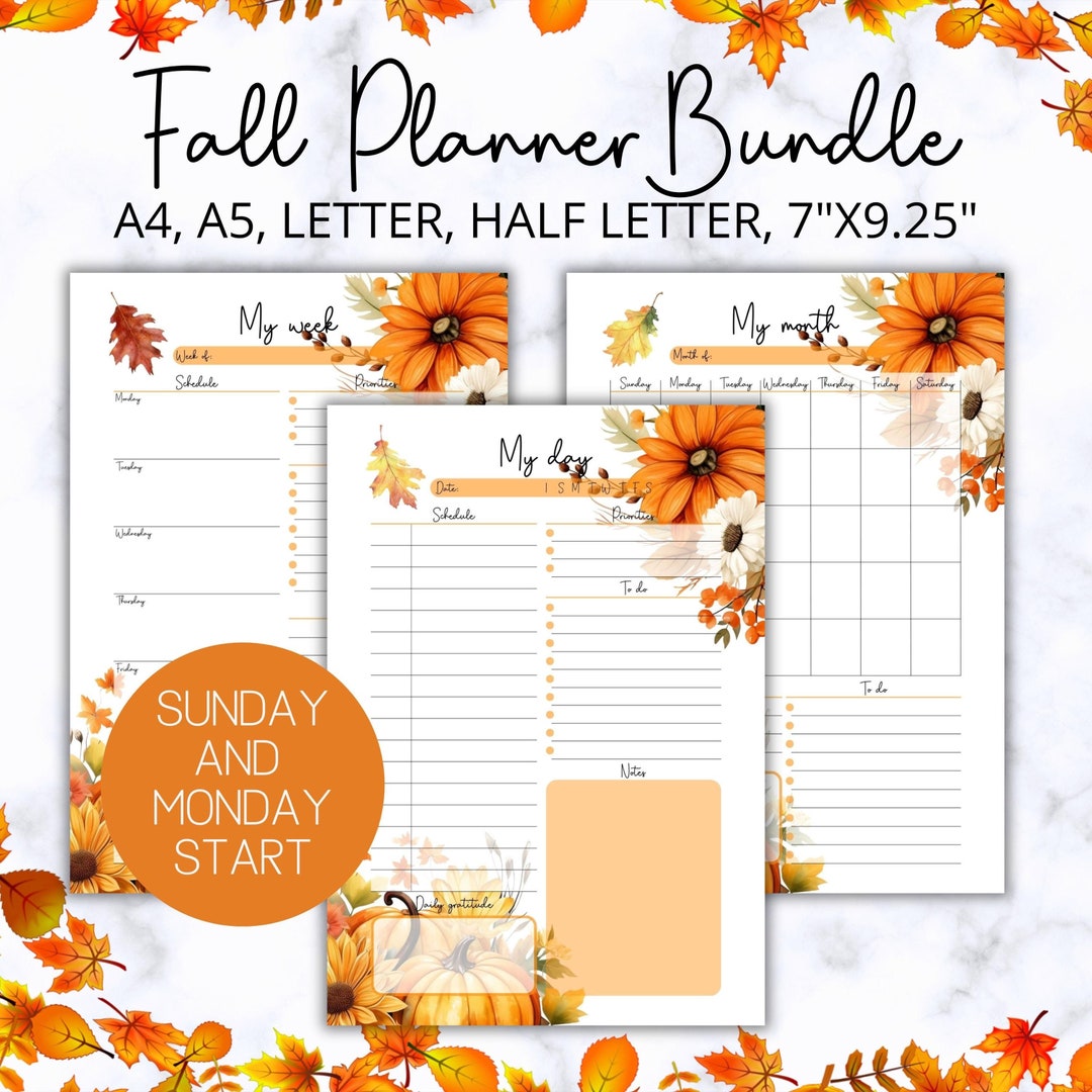 Printable Planner Bundle, Fall Planner, Autumn Themed Planner Printable ...