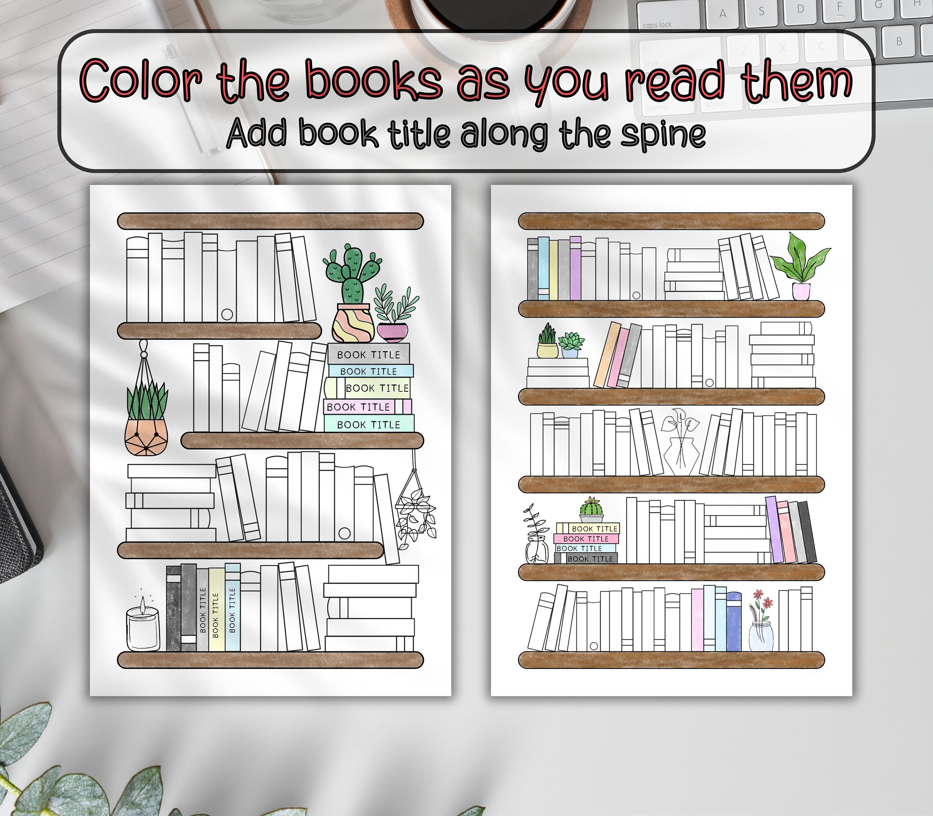 Bookshelf Reading Tracker Printable: 50 & 100 Books (A4, A5, Letter, HP ...