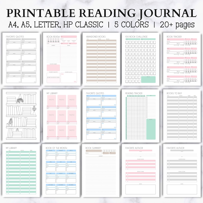 Printable Reading Journal: Book Review, Tracker, and Log (digital ...