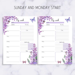 Printable Planner Bundle, Floral Planner, Lilac Flower Themed Planner ...