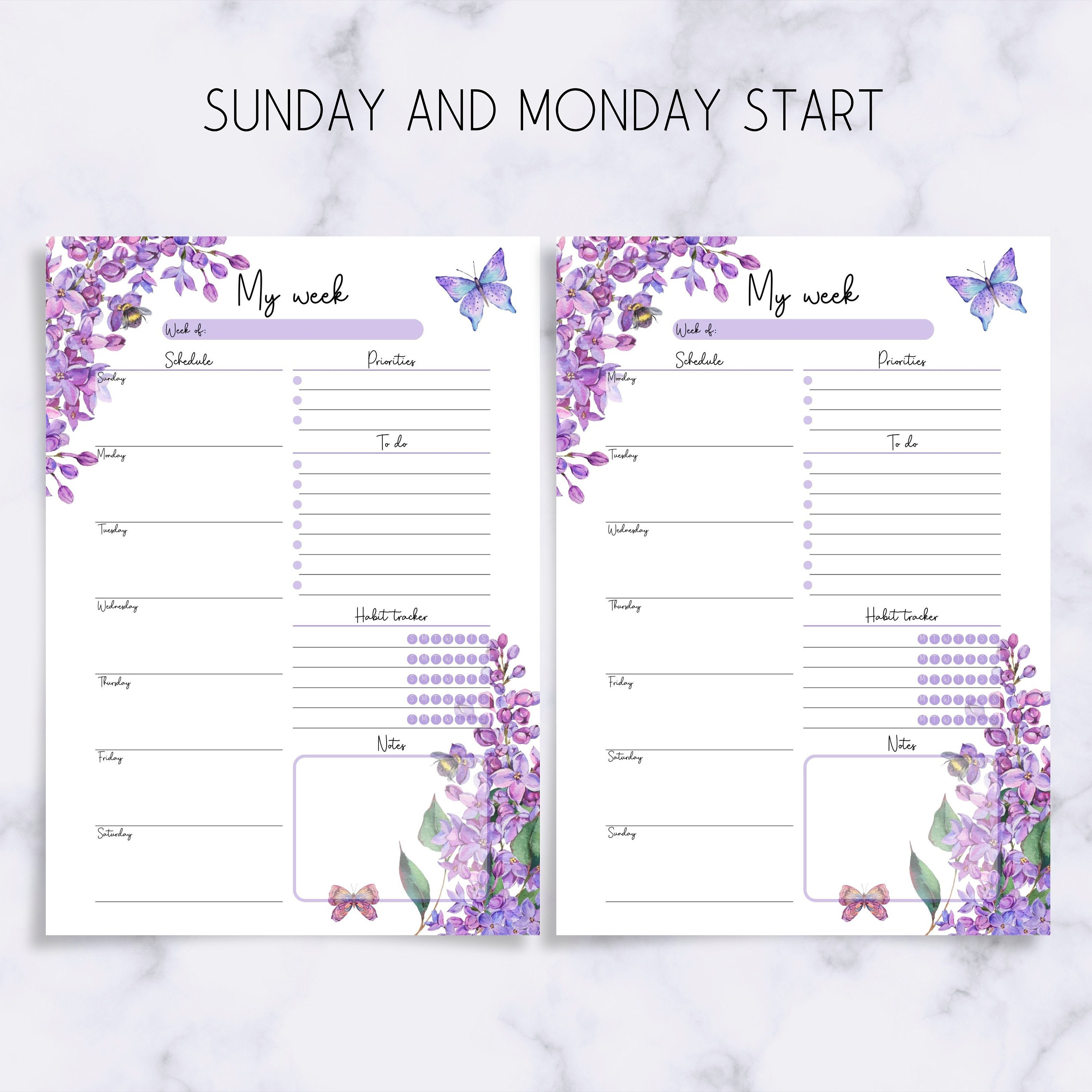 Floral Planner Bundle: Lilac Theme, Daily, Weekly, Monthly (printable ...