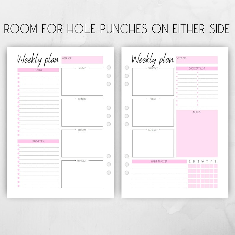 Colorful Weekly Planner Printable: Week on 2 Pages (A4 A5) - Etsy