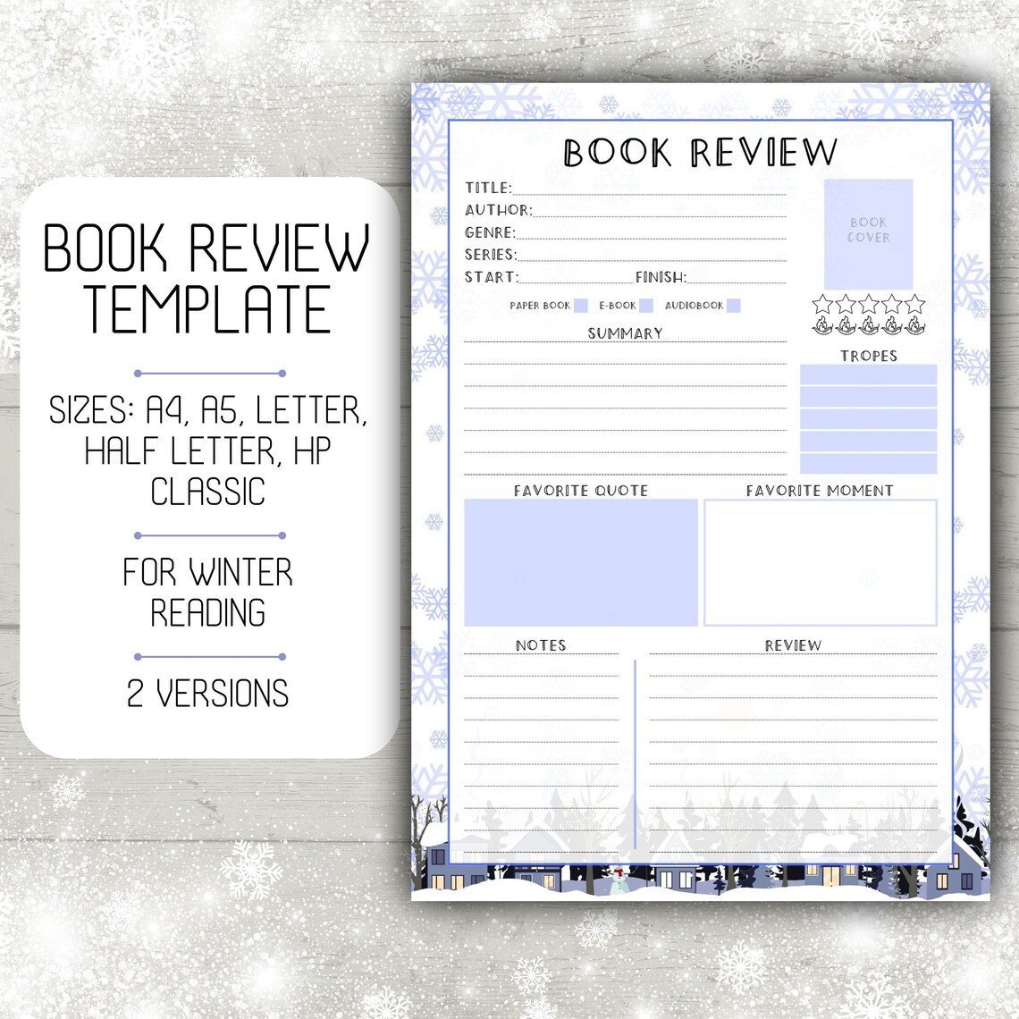 Printable Book Review Template Winter Reading Tracker - Etsy
