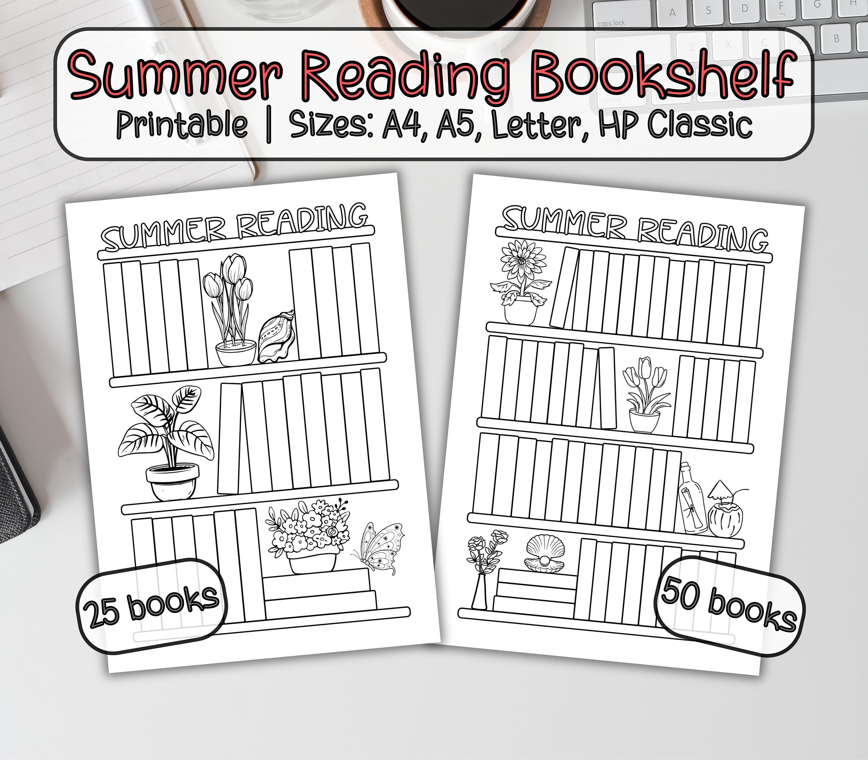 Summer Reading Bookshelf Tracker: 25 or 50 Books (digital Download) - Etsy