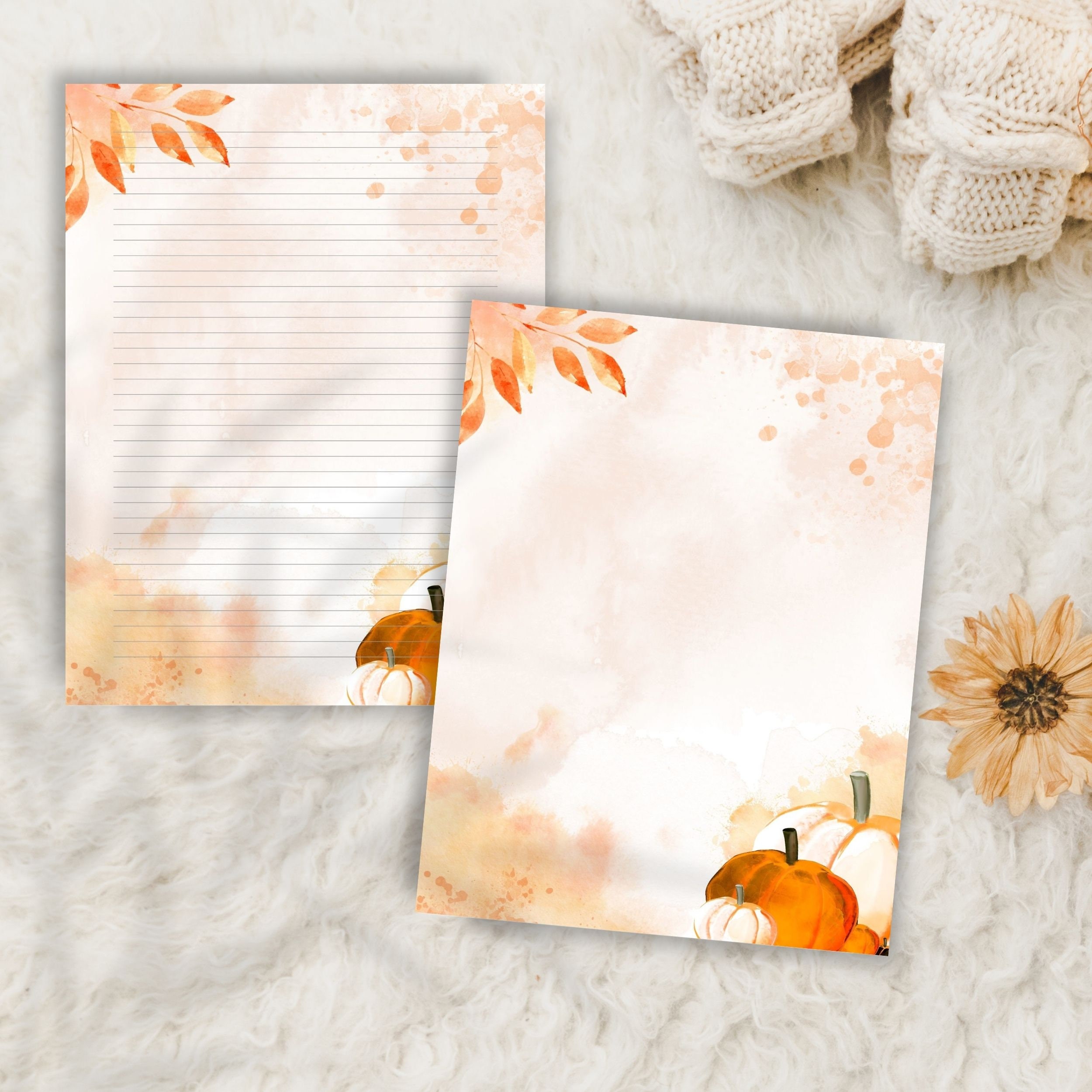 Watercolor Autumn Stationery: Lined Writing Paper (digital Download) - Etsy