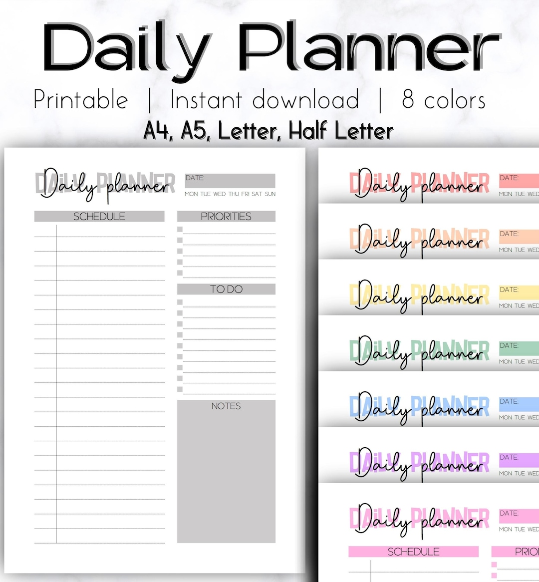 Colorful Daily Planner Printable: A4 A5 Letter Sizes (digital Download ...