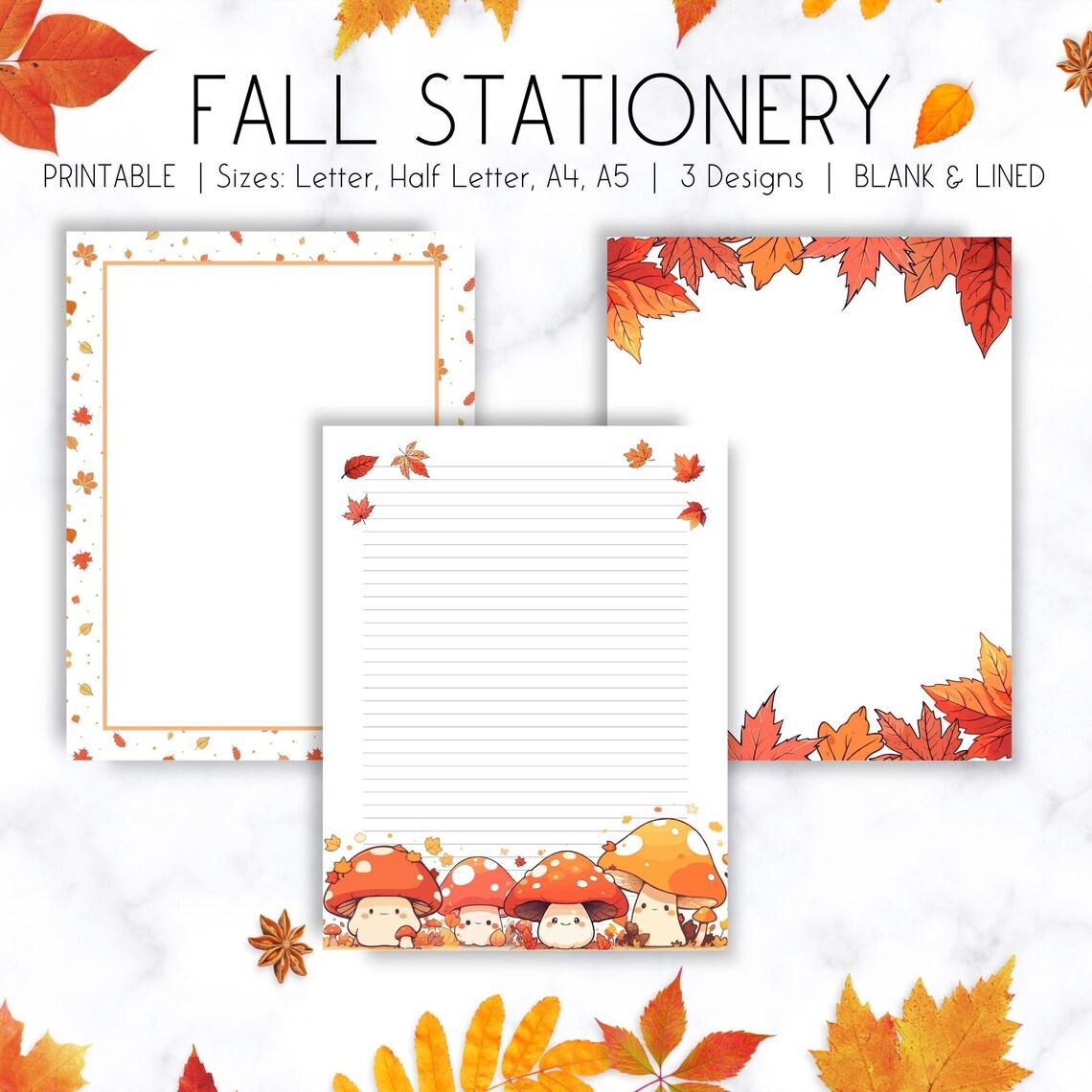 Printable Fall Stationery Printable Writing Paper Autumn - Etsy
