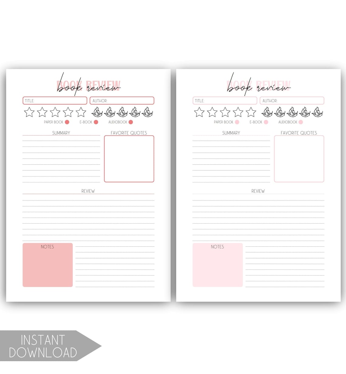 Printable Book Review Template Reading Log Book Journal A4 - Etsy