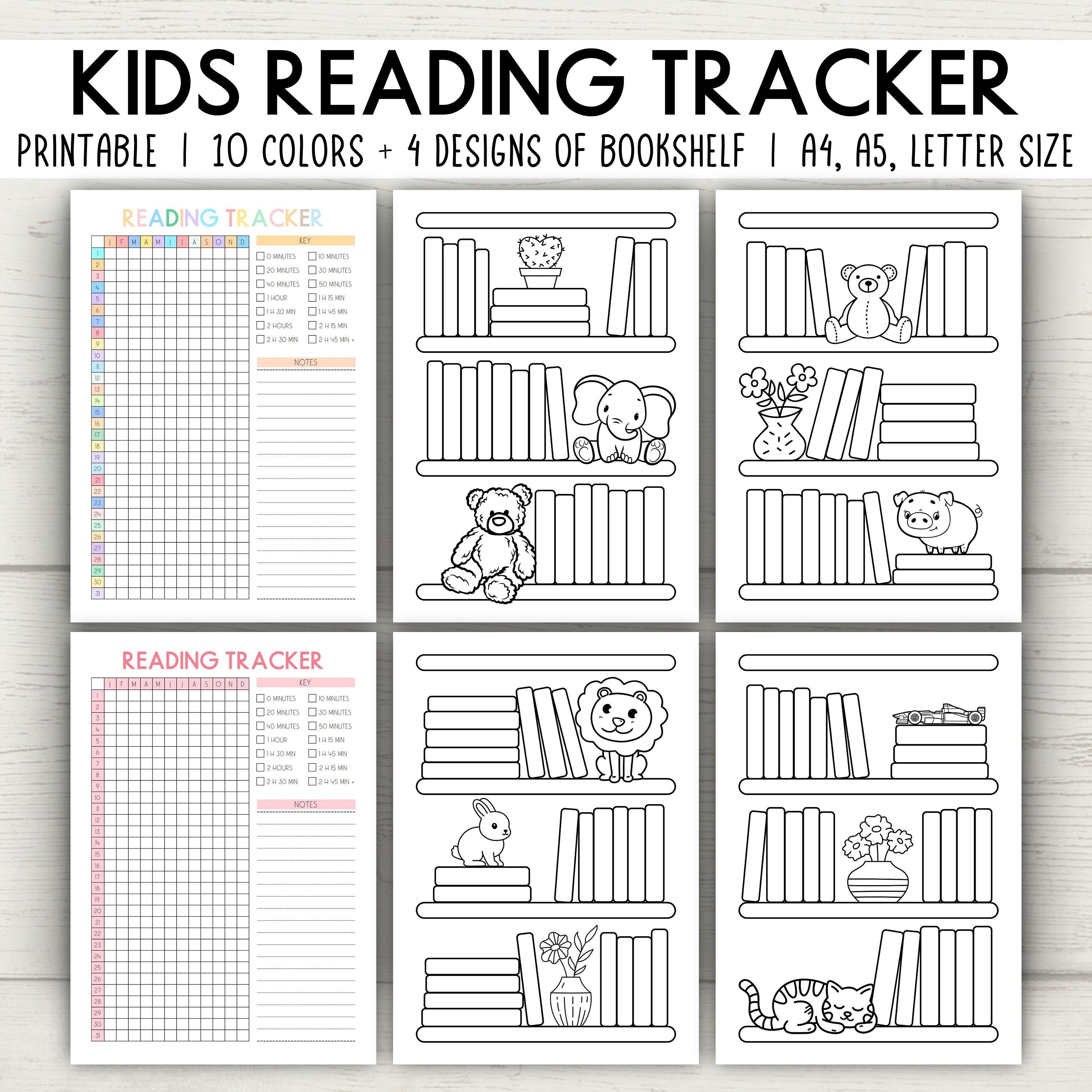 Kids Reading Tracker Printable, Bookshelf Reading Log für Kinder A4 A5 ...