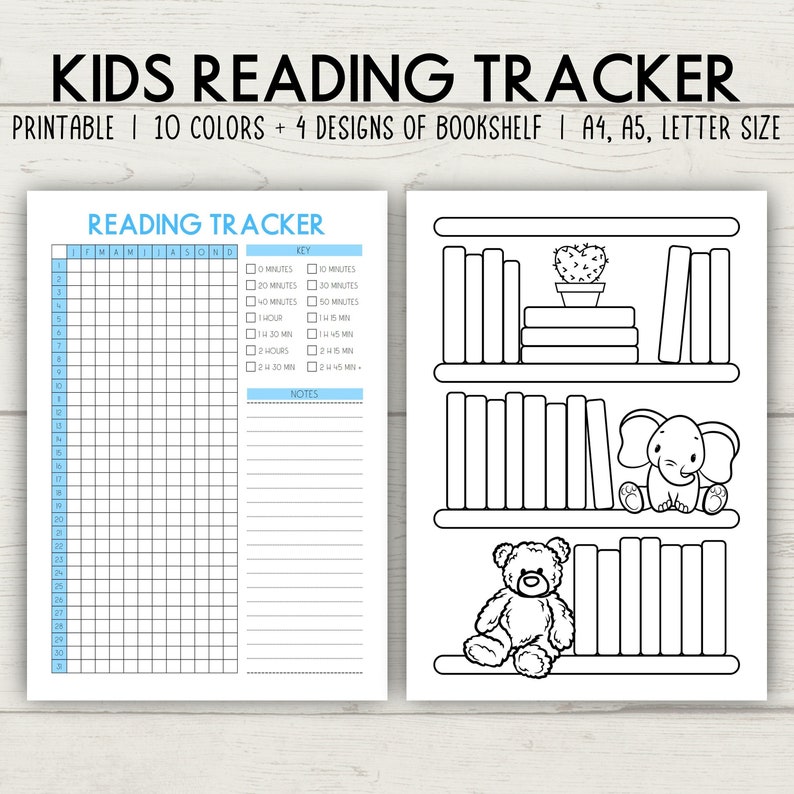 Kids Reading Tracker Printable Bookshelf Reading Log for Kids - Etsy