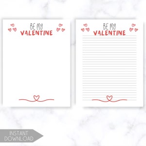 Valentine's Day Writing Paper, Stationery Printable, Lined Notes Pages ...