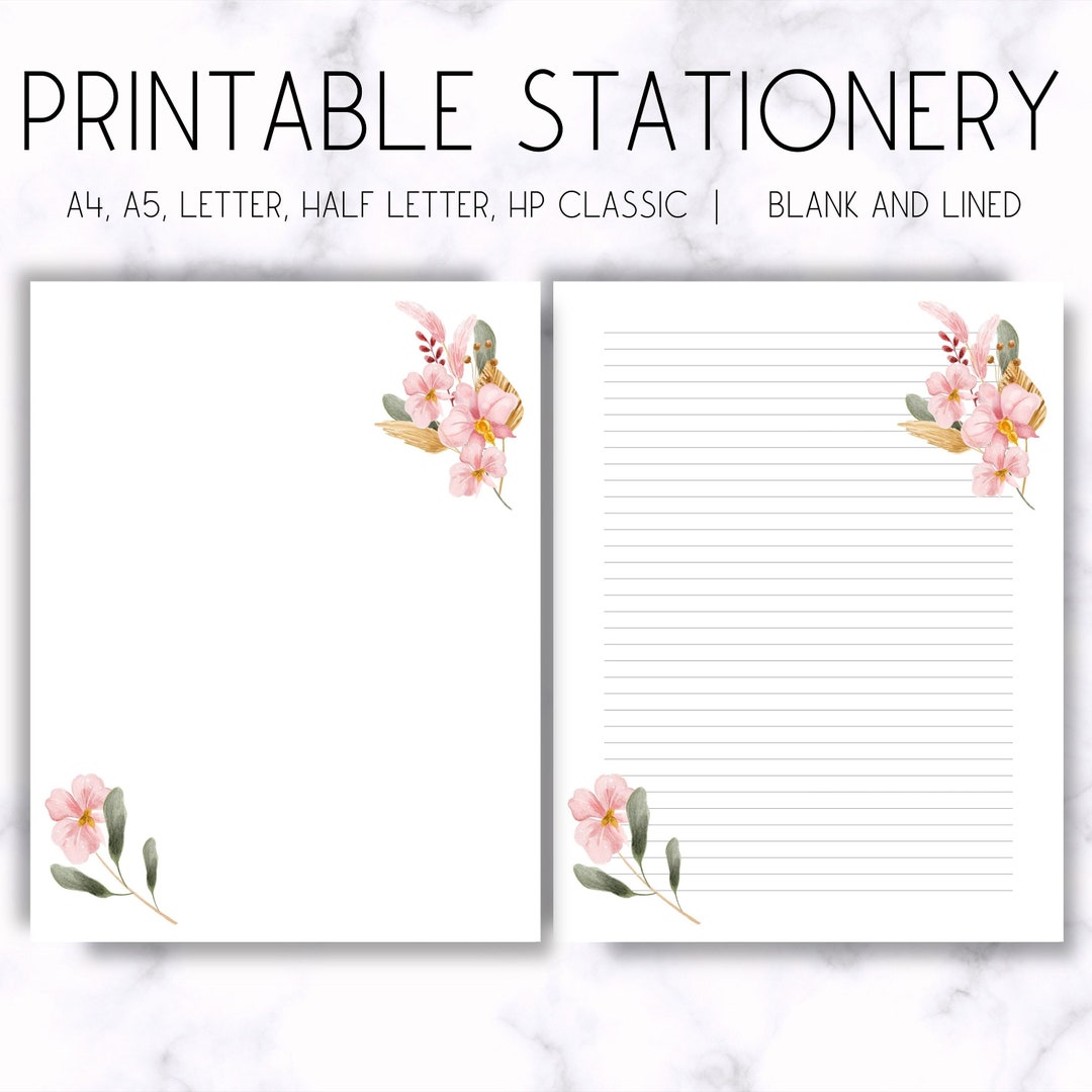 Printable Flower Stationery, Floral Writing Paper, Floral Stationery A4 ...