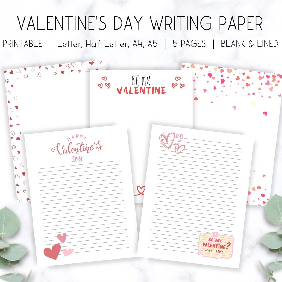 Valentine's Day Writing Paper, Stationery Printable, Lined Notes Pages ...