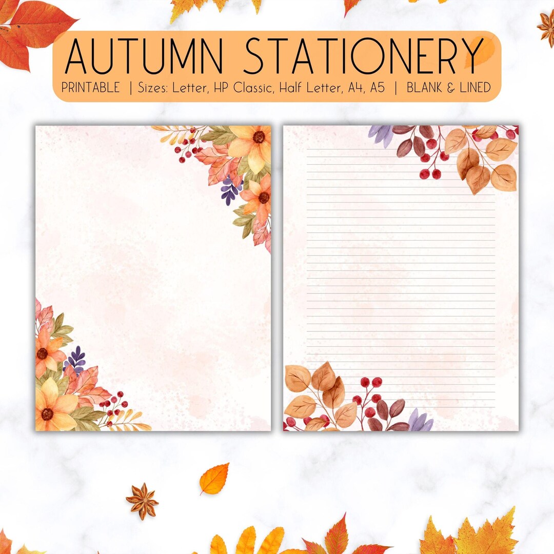 Printable Autumn Stationery, Fall Writing Paper, Watercolor Fall ...