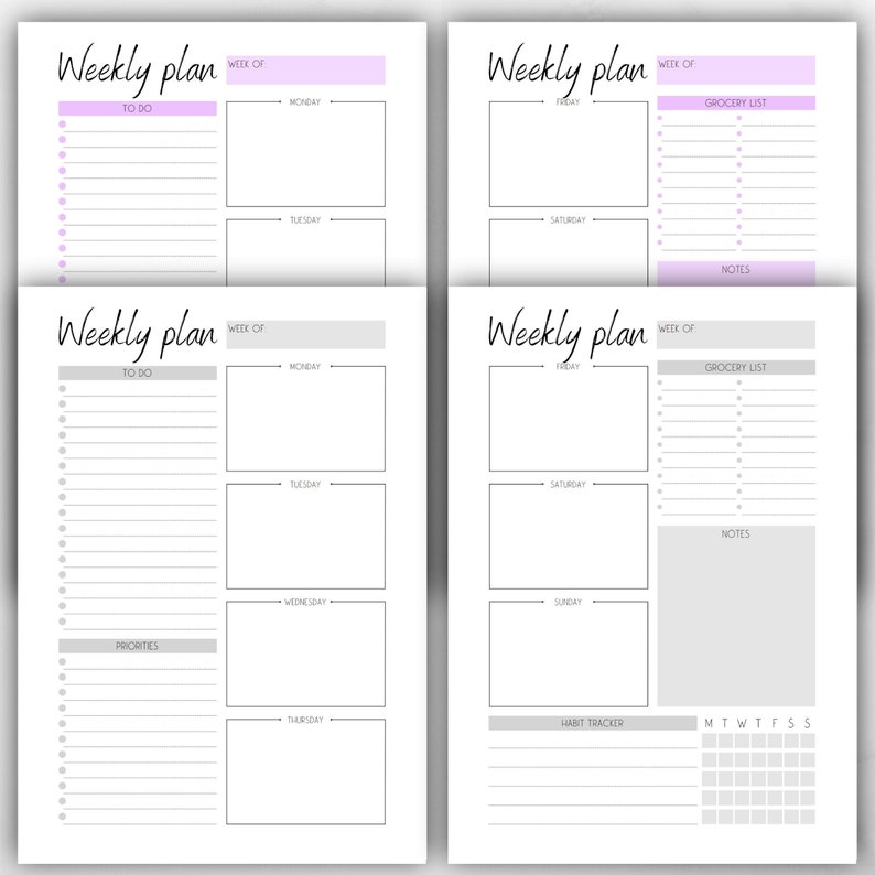 Colorful Weekly Planner Printable: Week on 2 Pages (A4 A5) - Etsy