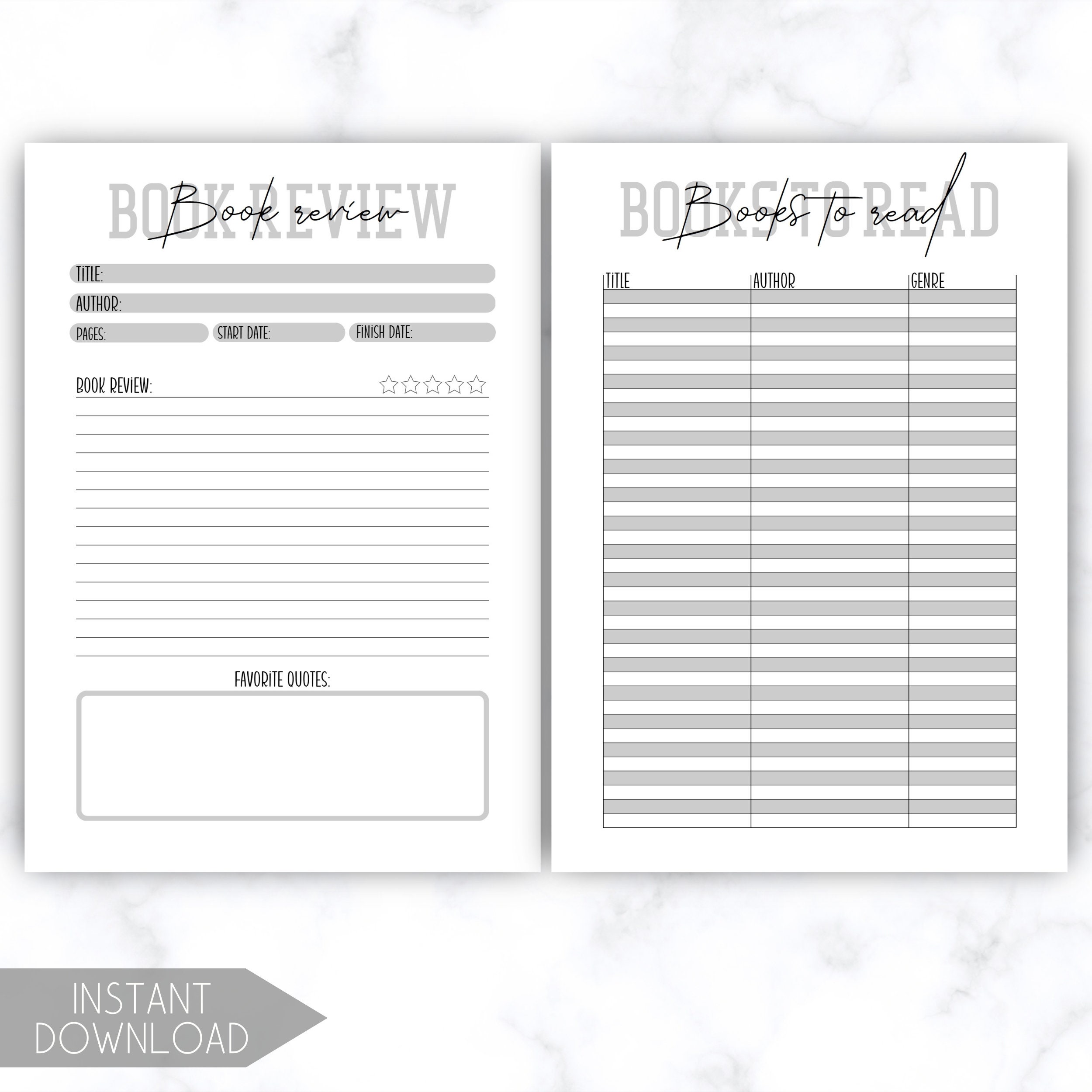 Book Review Printable Books to Read List Instant Download - Etsy