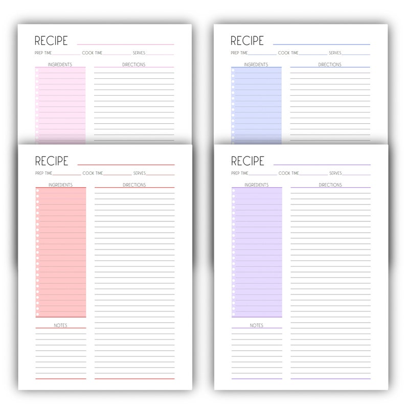 Recipe Page Printable Blank Recipe Template Recipe Sheet A4 - Etsy