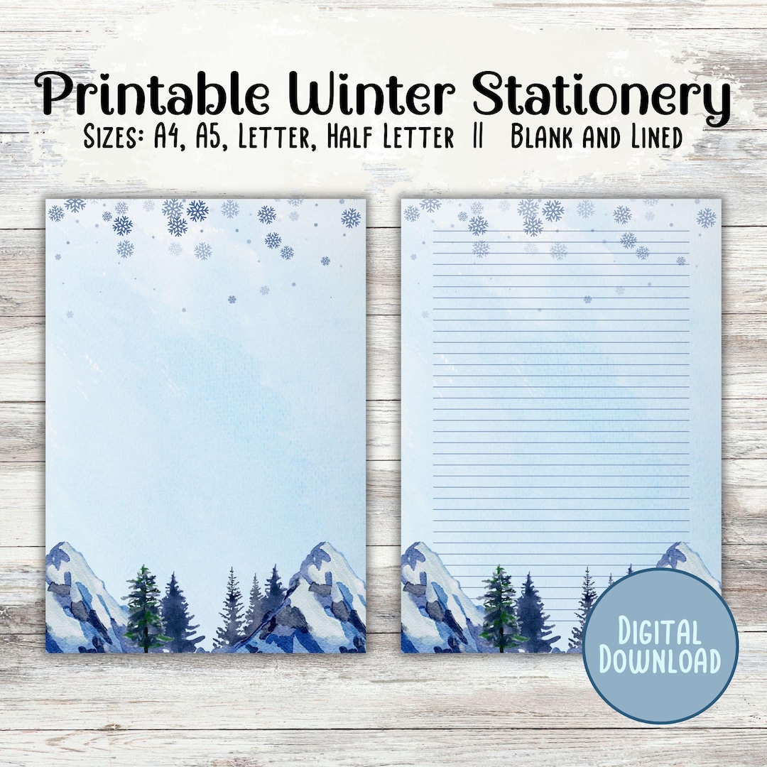 Watercolor Winter Stationery, Printable Winter Stationery, Winter ...