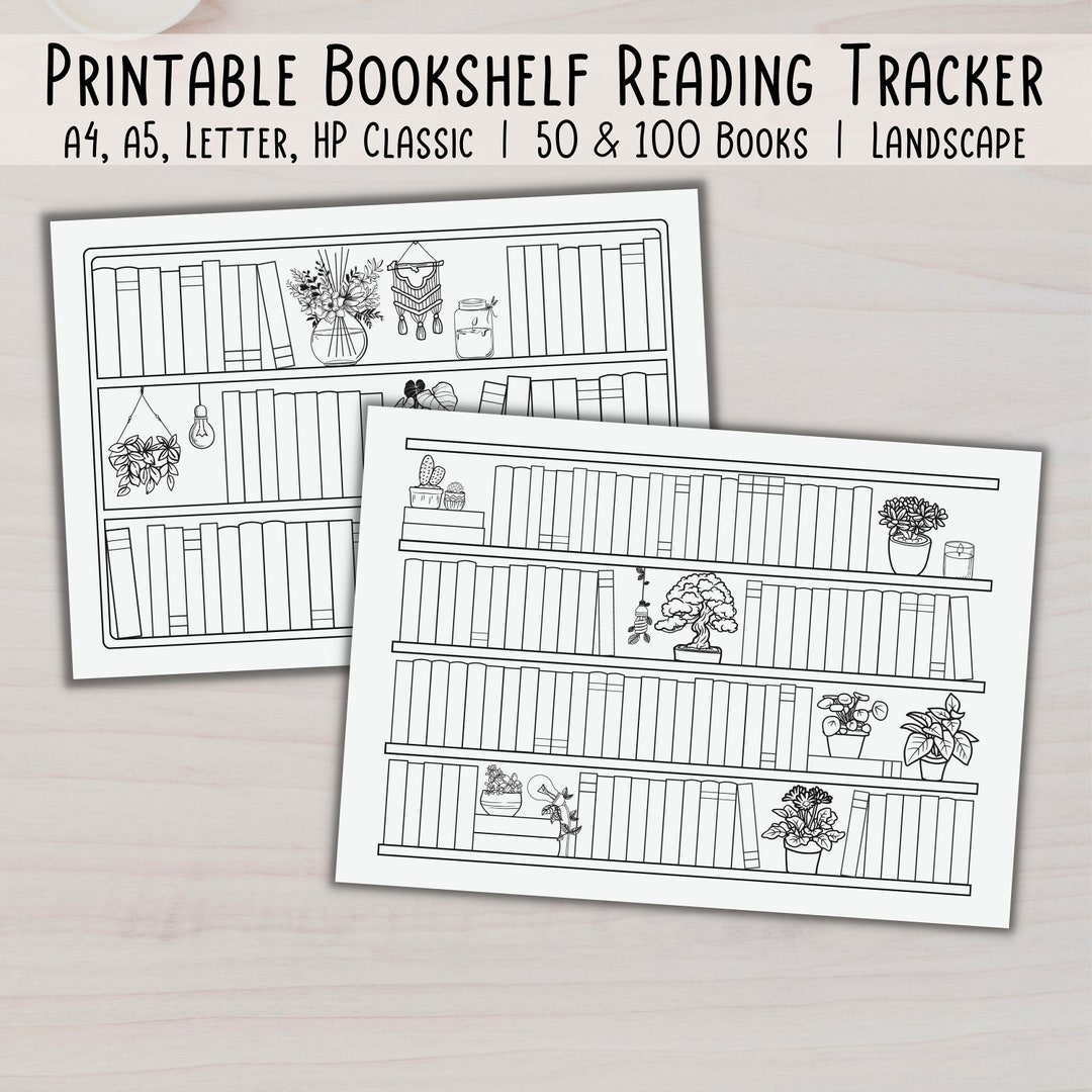 Reading Tracker Printable, Landscape Bookshelf Reading Log A4 A5 Letter ...