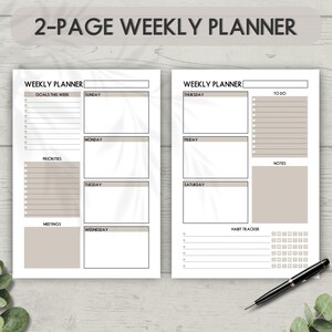 Printable Planner Bundle, 2 Page Daily Planner, 2 Page Weekly Planner ...