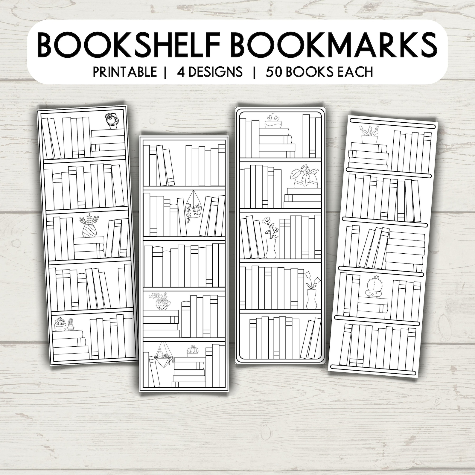 Printable Bookshelf Bookmarks: Reading Tracker, Coloring Template (PDF ...