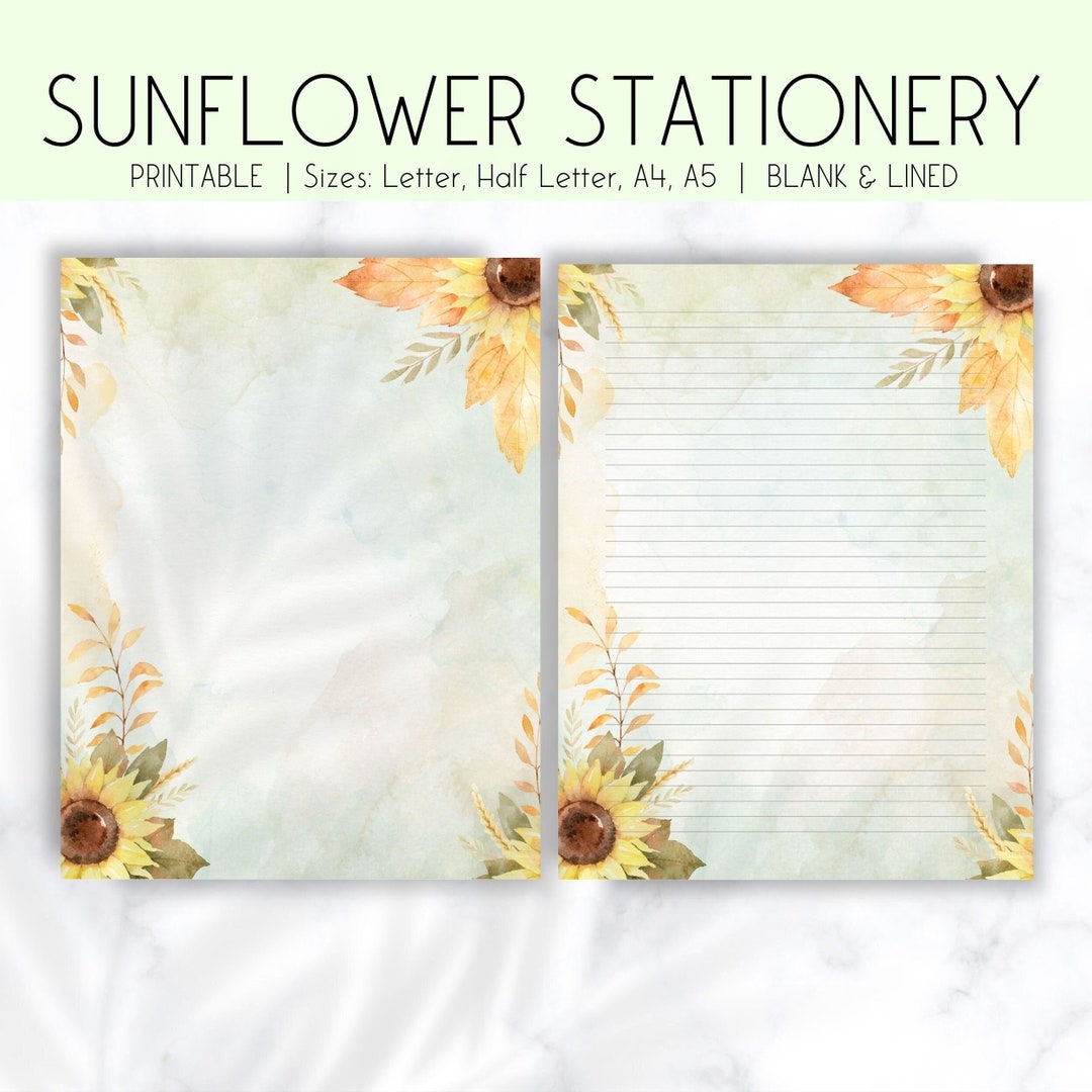 Printable Sunflower Stationery, Sunflower Writing Paper, Watercolor ...