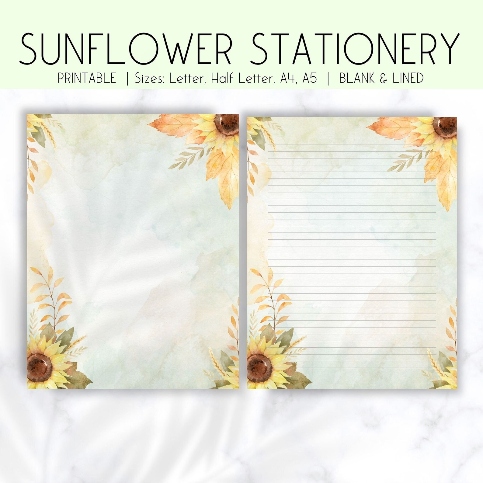Printable Sunflower Stationery Sunflower Writing Paper - Etsy