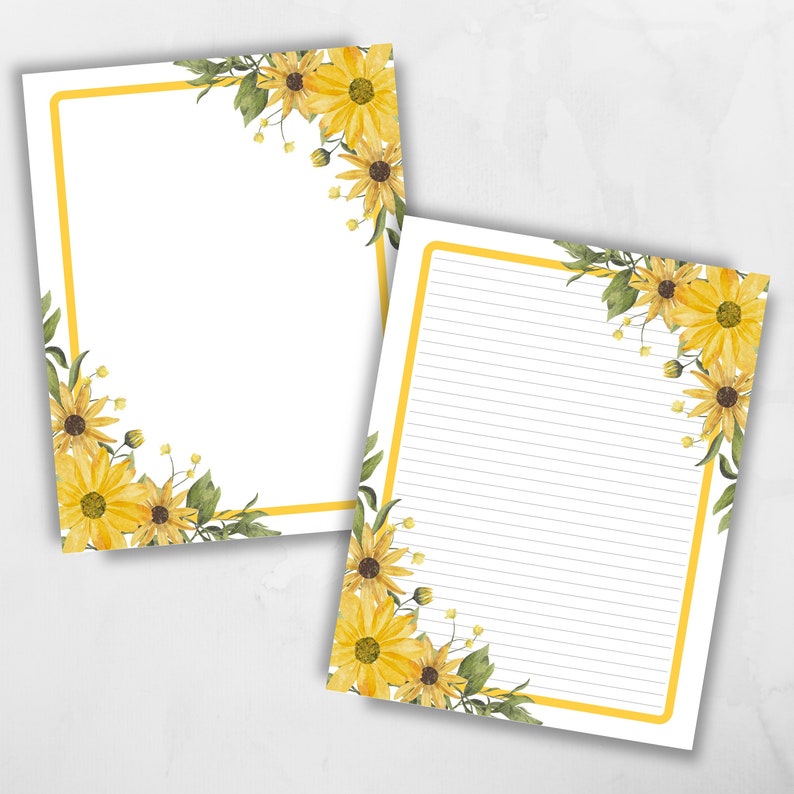 Printable Floral Stationery Yellow Flowers Writing Paper - Etsy