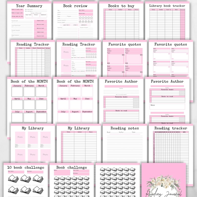 Book Reading Journal Printable Pink Reading Planner Bundle - Etsy