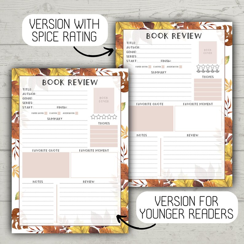 Printable Book Review Template Fall Reading Tracker - Etsy