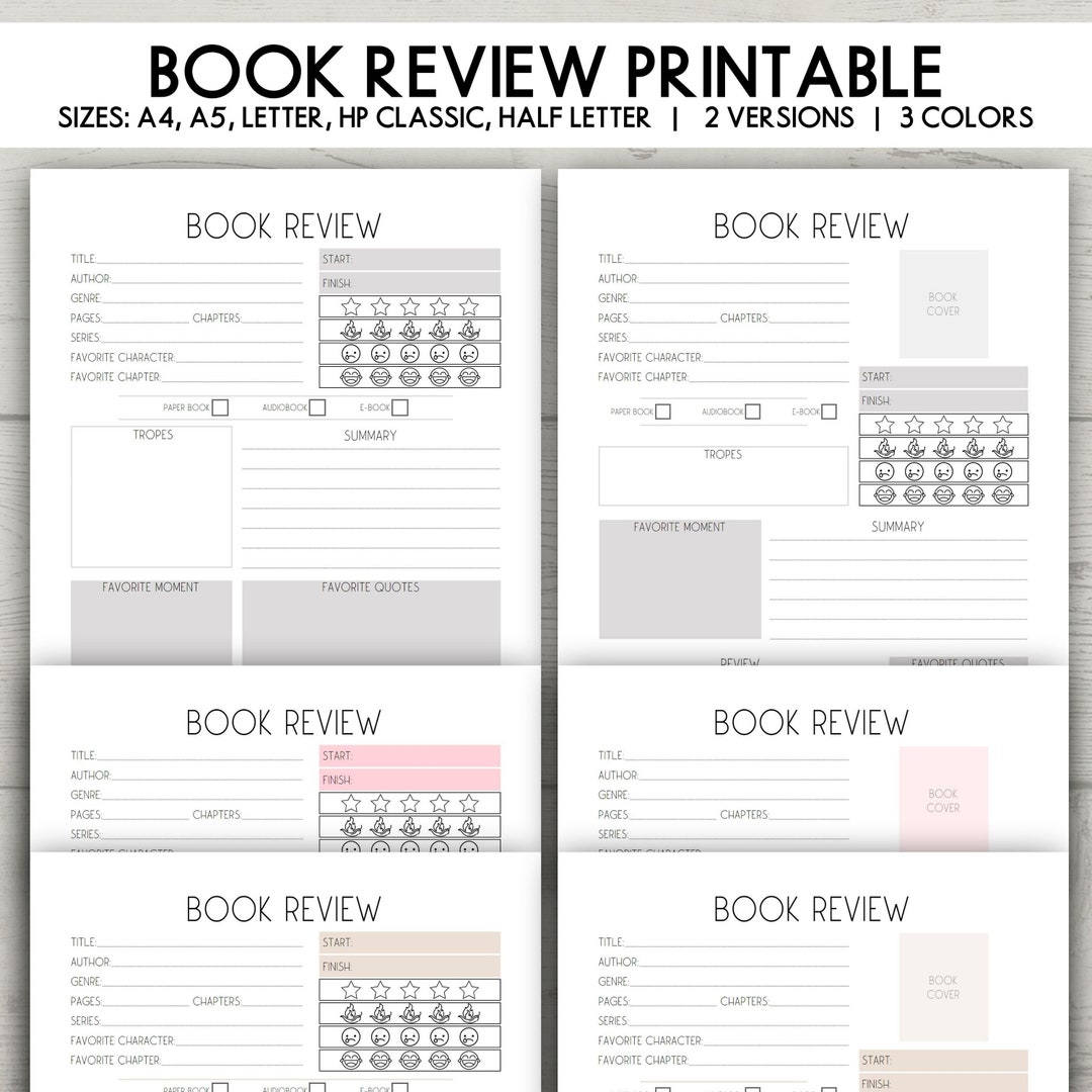 Book Review Template Printable Reading Journal Reading - Etsy UK