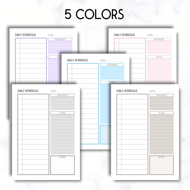 Daily Schedule Printable Colorful Planner Printable Undated - Etsy