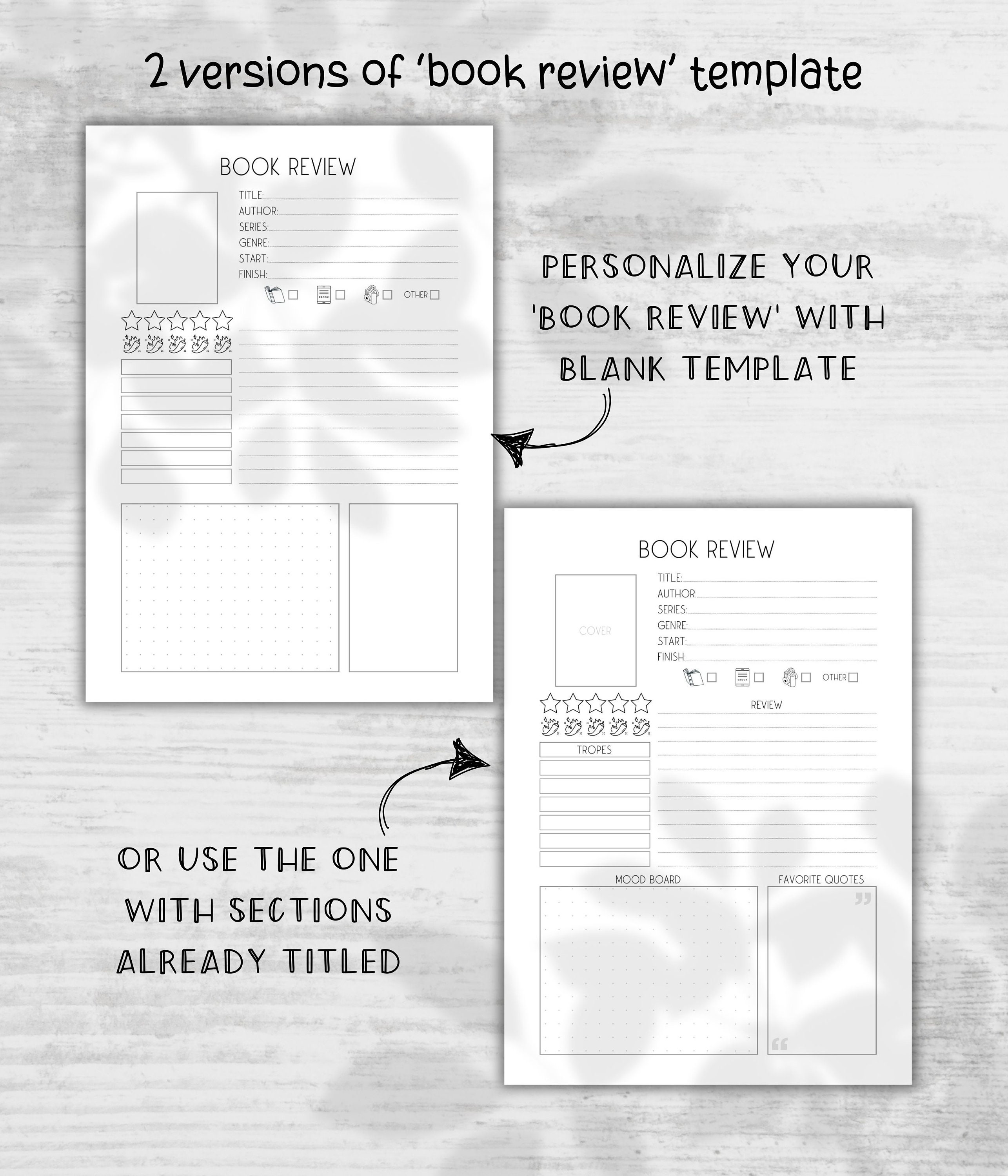 Printable Reading Journal Bundle: Book Review, Tracker, Bookshelves ...