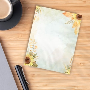 Watercolor Sunflower Stationery: Lined & Blank Paper (digital Download ...