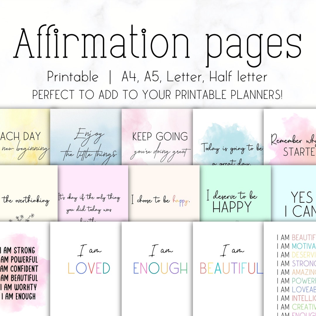 Affirmation Pages Printable, Motivational Pages for a Planner, A4 A5 ...