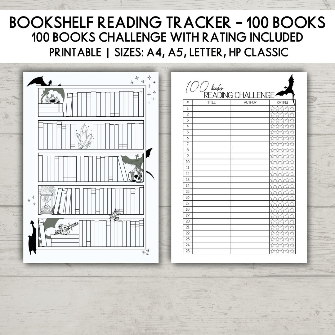 Fantasy Bookshelf Reading Tracker: 100 Books Challenge (digital ...