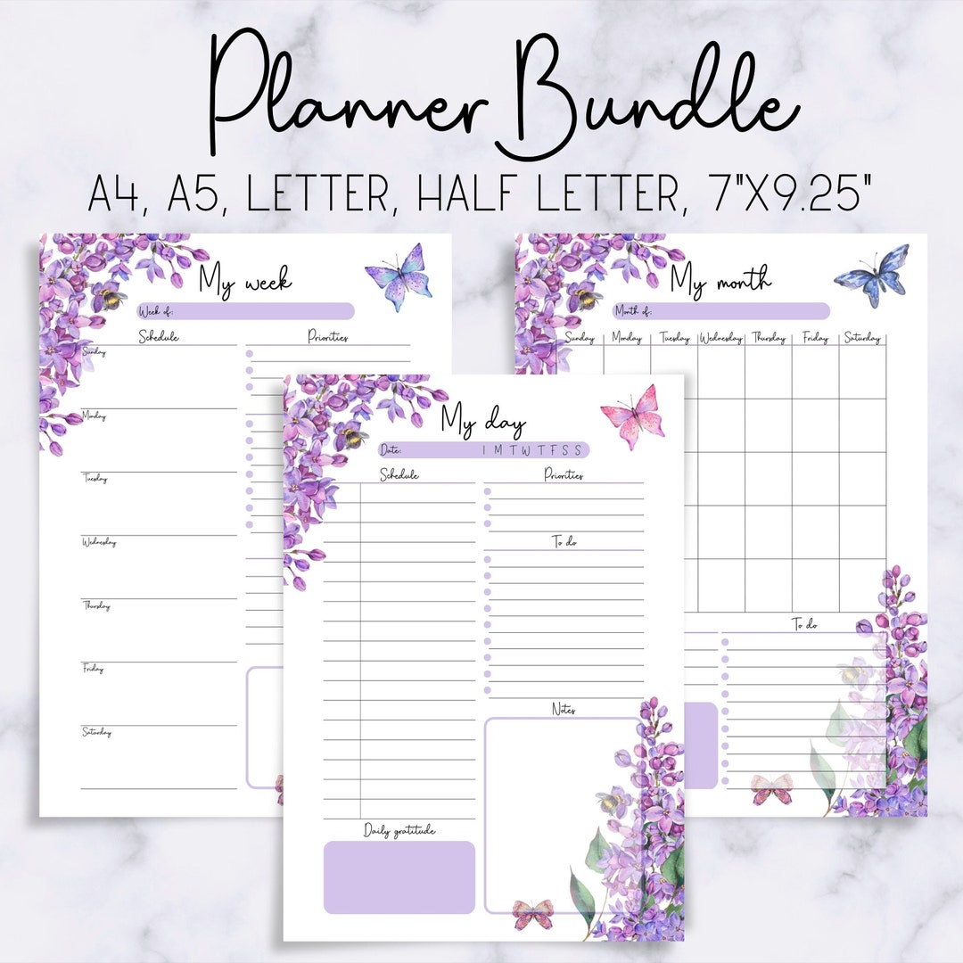 Printable Planner Bundle, Floral Planner, Lilac Flower Themed Planner ...