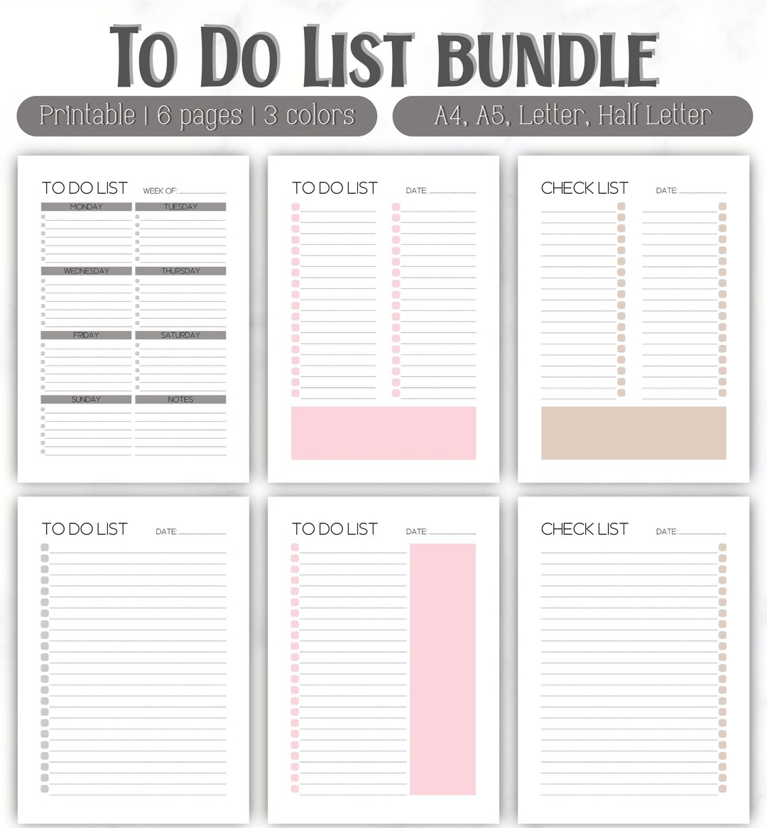 To Do List Printable, Check List Template A4 A5 Letter Half Letter to ...
