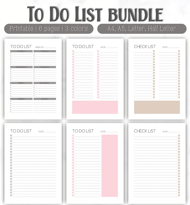 To Do List Printable Check List Template A4 A5 Letter Half - Etsy