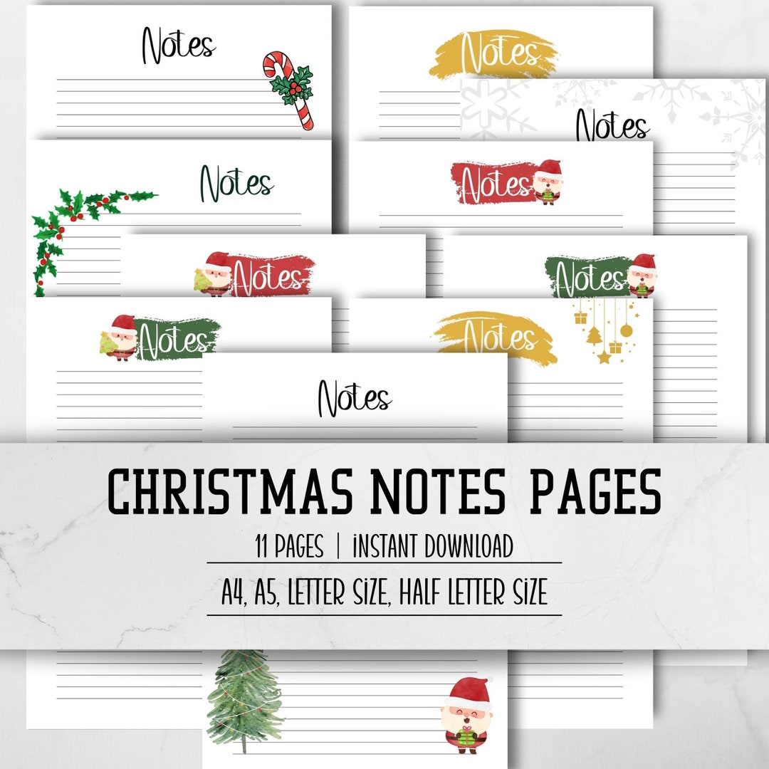 Christmas Notes Page Printable, Colorful Notes Pages Instant Download ...