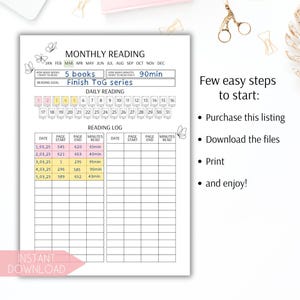 Printable Monthly Reading Page, Reading Tracker, Printable Reading Log ...