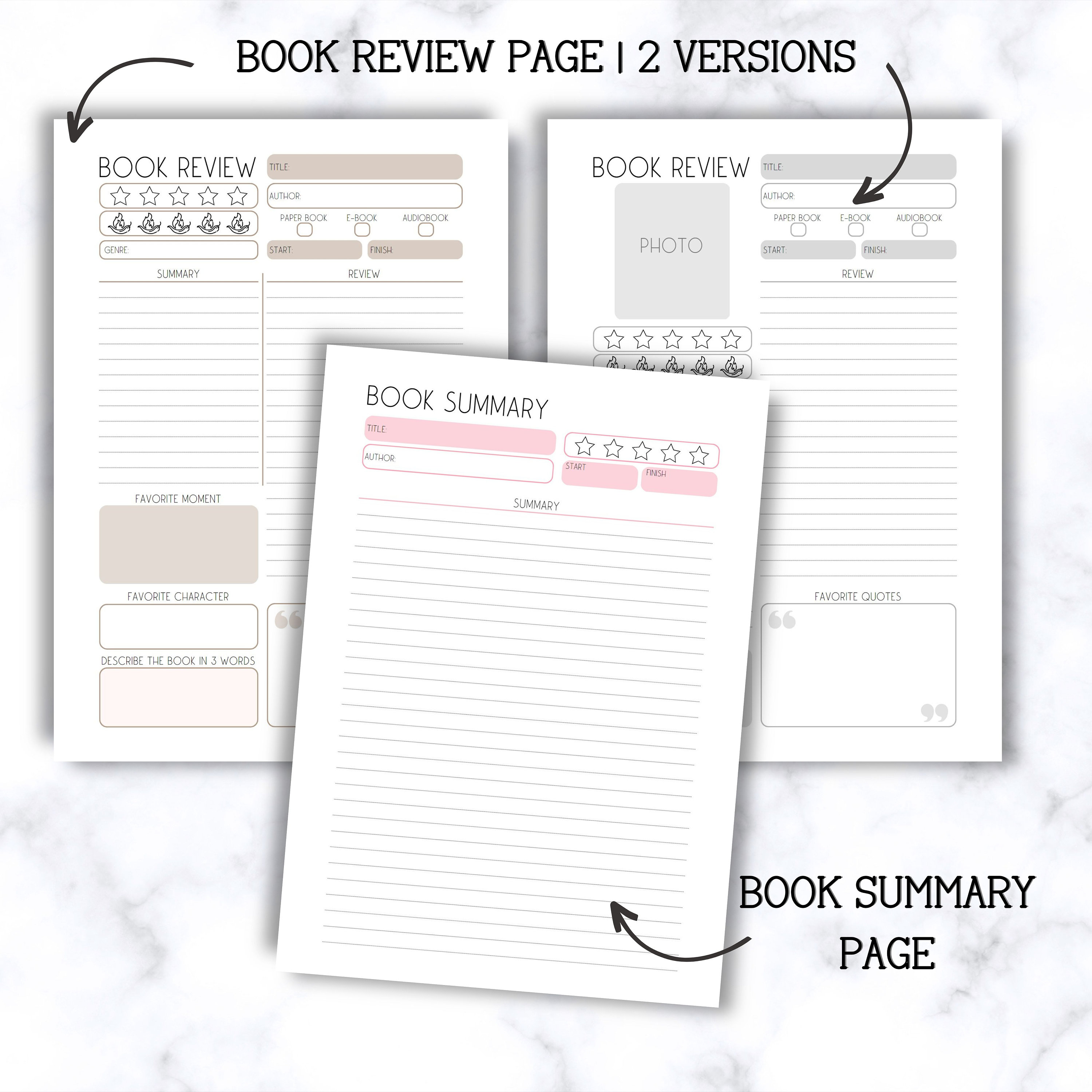 Printable Reading Journal: Book Review, Tracker, and Log (digital ...