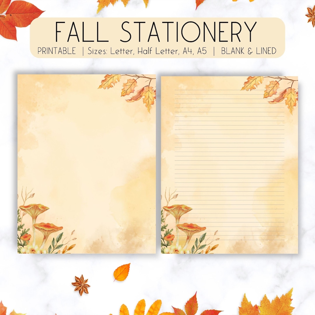 Printable Fall Stationery Printable, Autumn Writing Paper, Watercolor ...