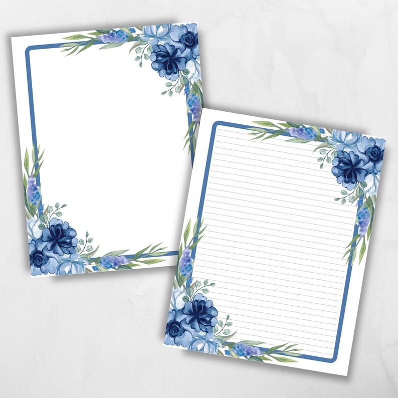 Floral Stationery Printable Blue Flowers Writing Paper - Etsy
